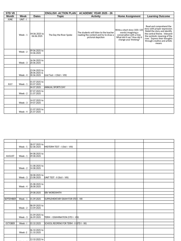 Grade 7 - Action Plan 2025 - 26 Eng | PDF