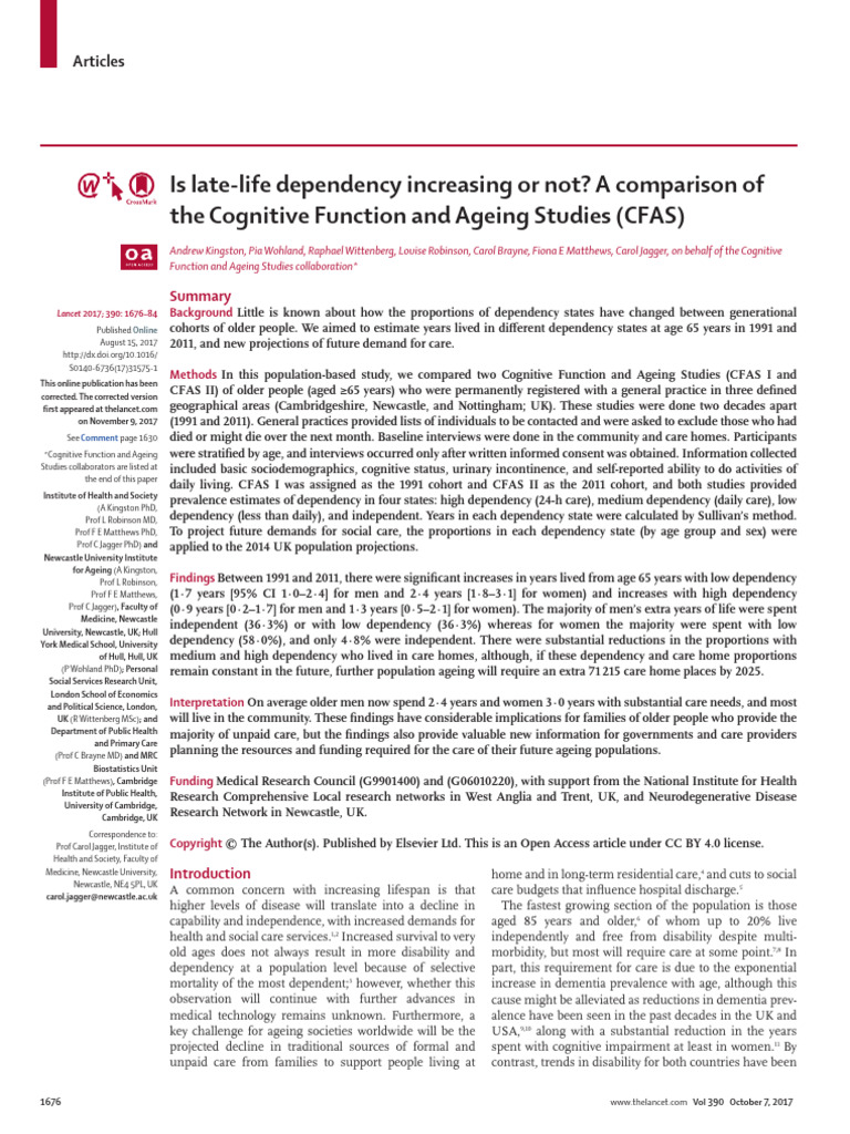 Is Late Life Dependency Increasing or Not A Compa | PDF | Disability ...