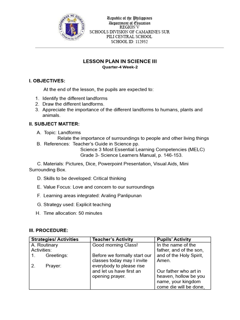 Lesson Plan in Science Iii | PDF | Mountains | Plateau