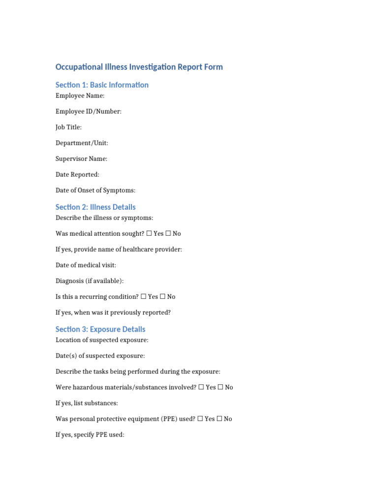 Occupational Illness Report Form | PDF