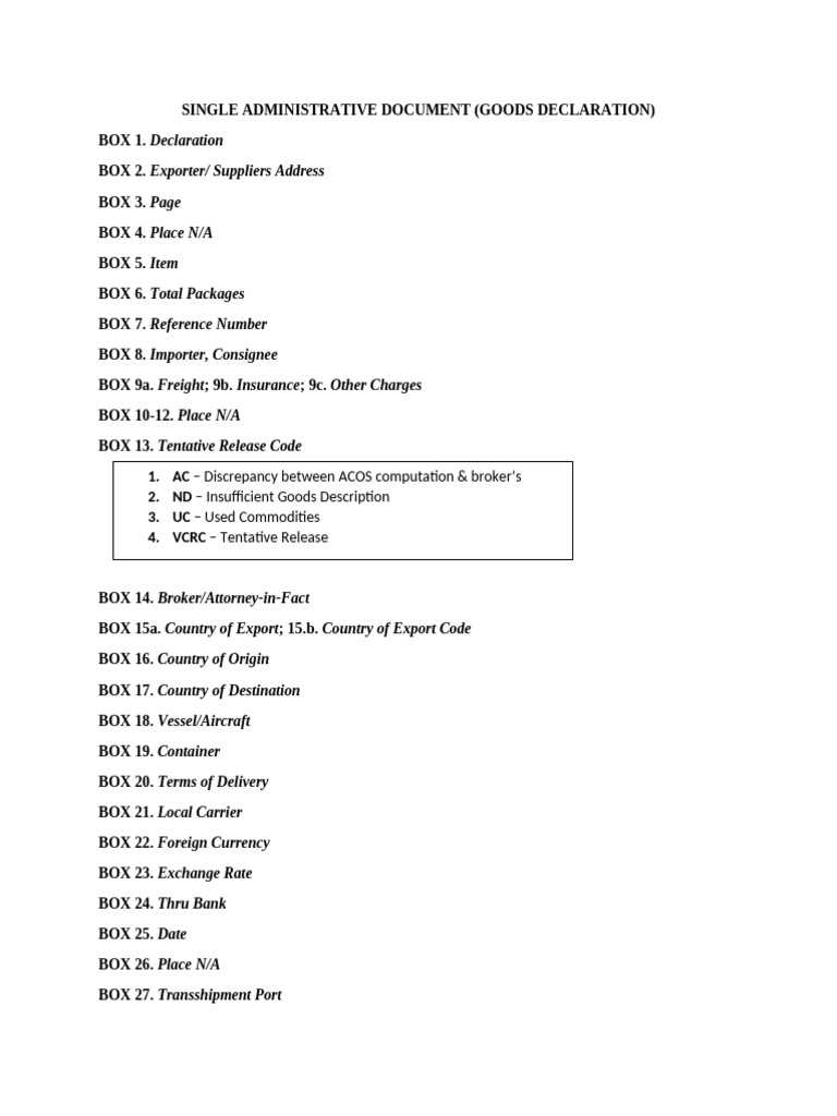 Single Administrative Document | PDF