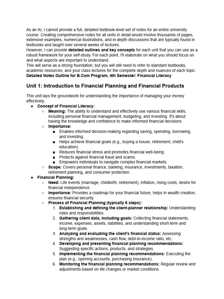 Financial Literacy Notes for B.Com 4th Sem | PDF | Insurance ...