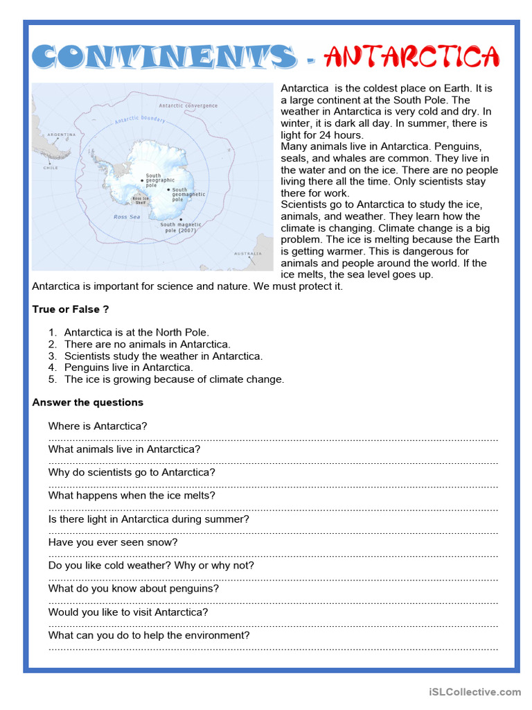 Easy Reading - Continents - Antarctica. | PDF | Antarctica | Ice