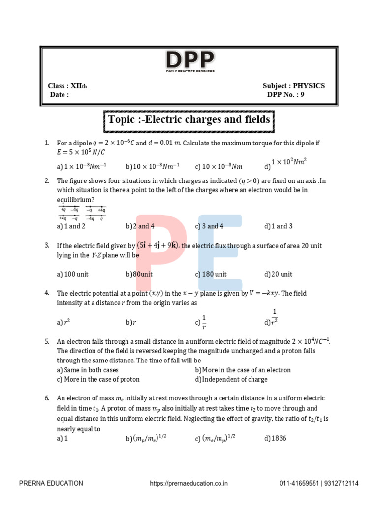 Electric Charges and Fields DPP 9 | PDF | Capacitance | Capacitor