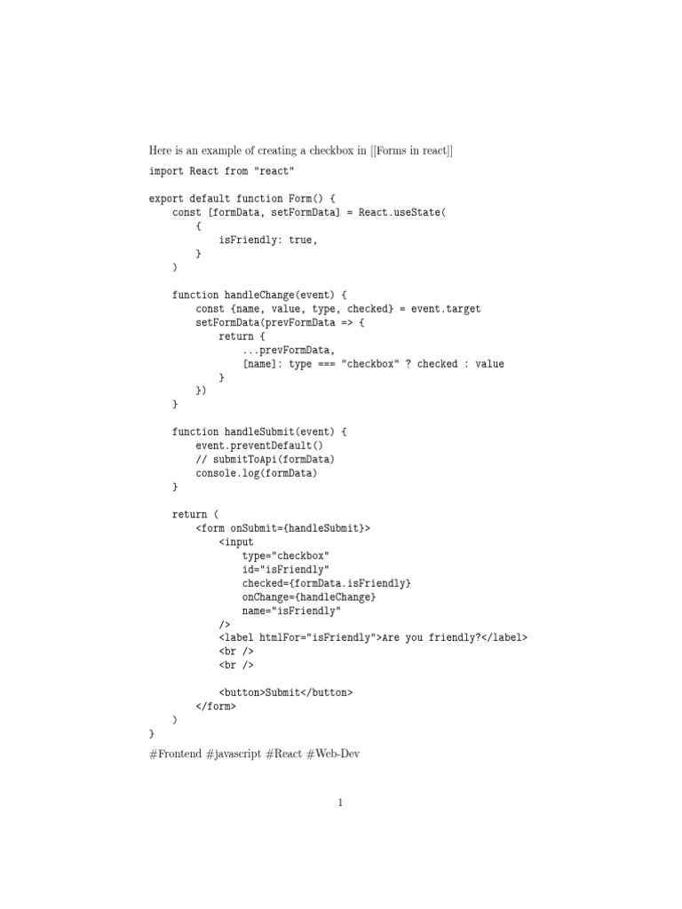 React Checkbox Form Example | PDF
