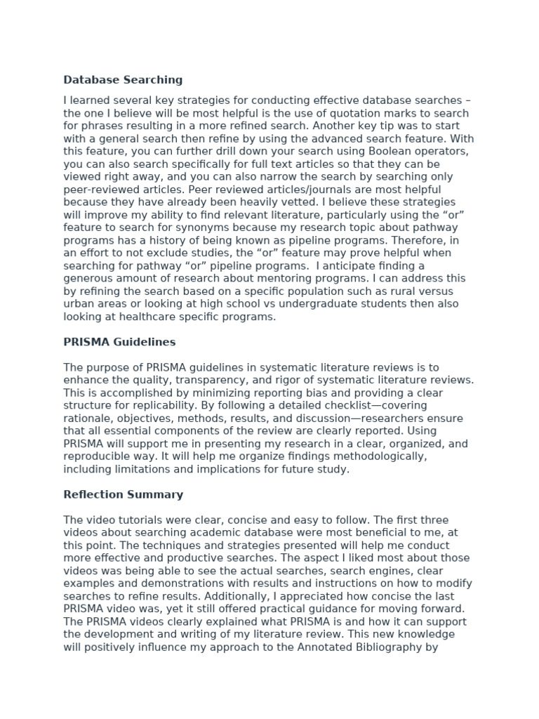 Asynchronous Assignment_Searching and Screening Literature_wk3 | PDF | Systematic Review | Cognition