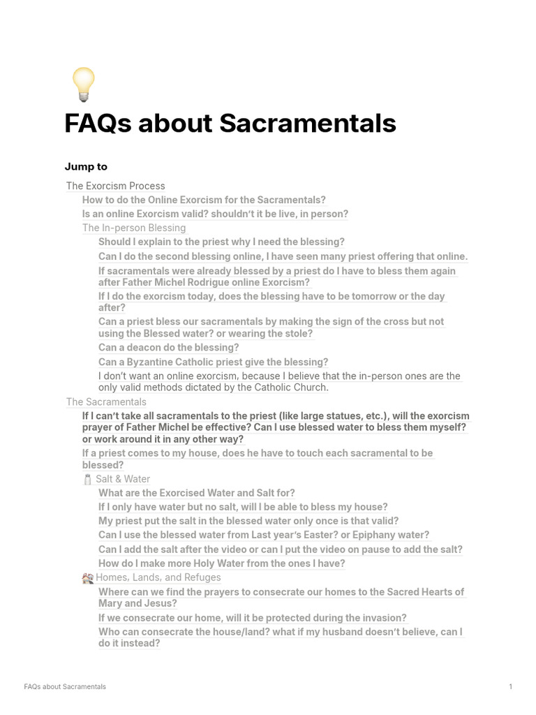 FAQs About Sacramentals - A4 | PDF | Exorcism | Blessing