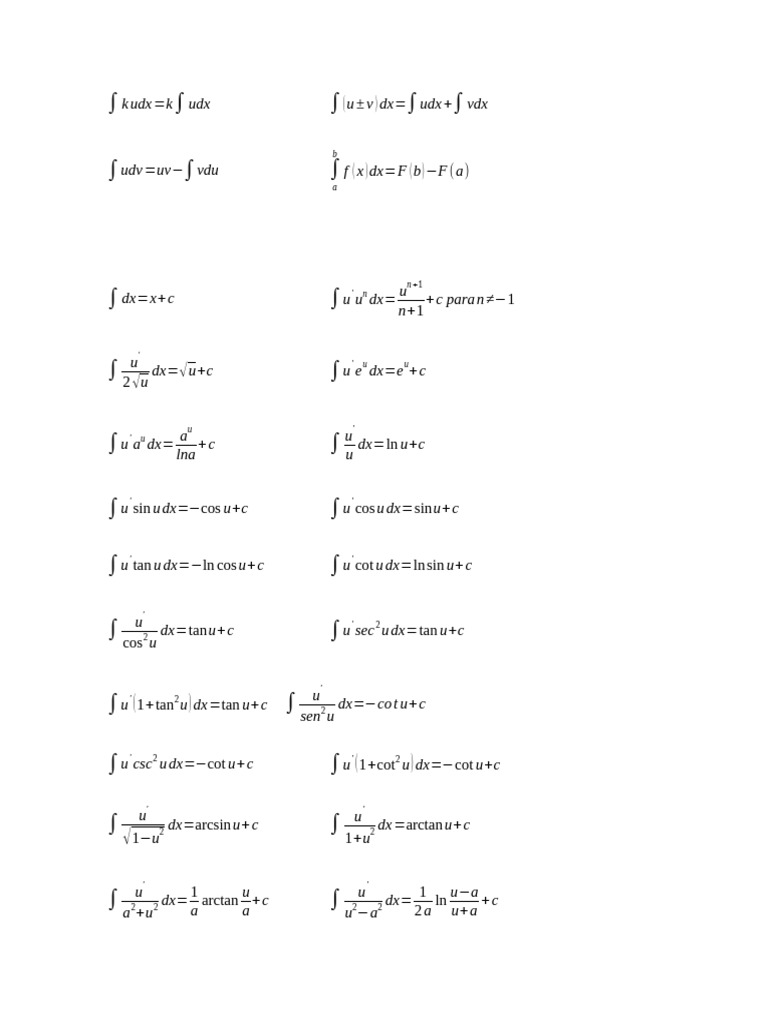 Formulario Integrales | PDF