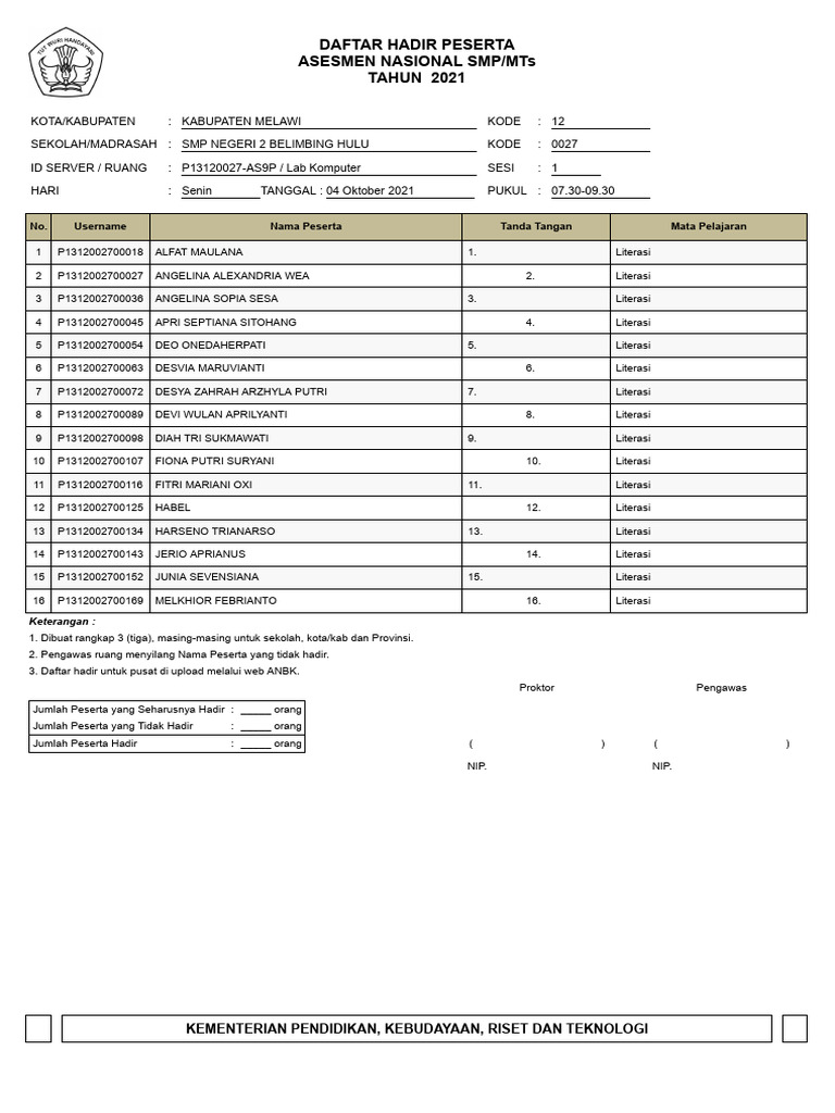 Asesmen Nasional - Tahun 2021 ABSEN | PDF