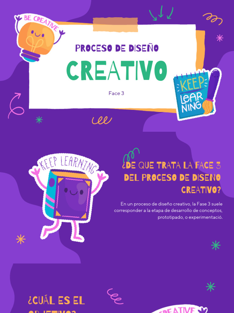Presentación Fases Del Proceso Creativo Ilustrado Morado | PDF | Diseño | Creatividad