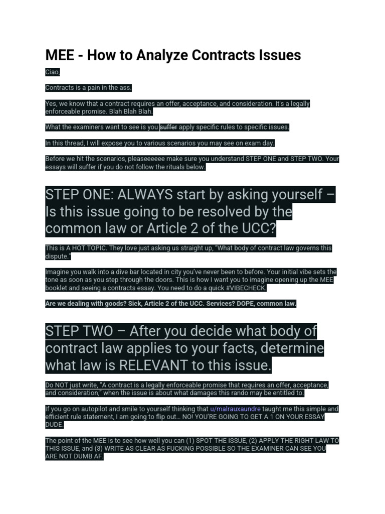 Contracts MEE - How To Analyze Contracts Issues - Goat | PDF | Offer ...