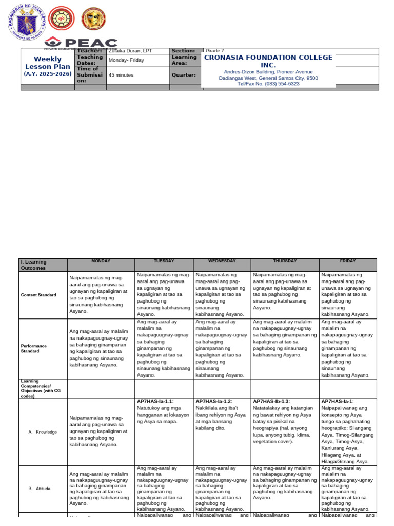Grade 7 Arpan Quarter 1 Week 1 | PDF