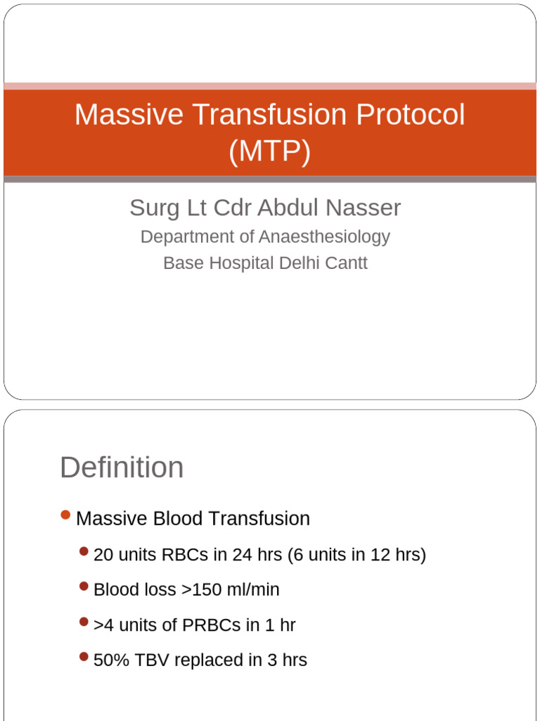 Massive Transfusion Protocol | PDF | Blood Transfusion | Histology