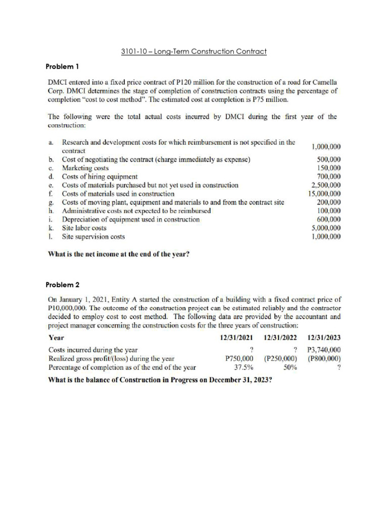 3101-10 - Long-Term Construction Contract | PDF