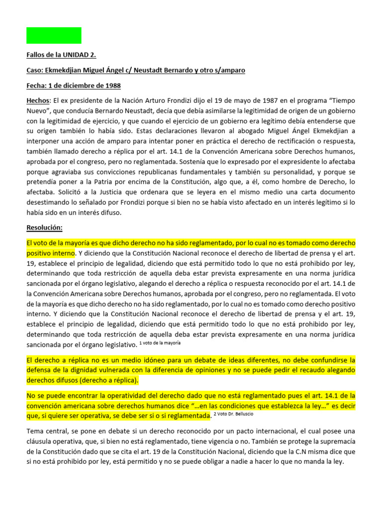 Resumen de Fallos PRIMER PARCIAL CONSTITUCIONAL 1 | PDF | Constitución | Caso de ley
