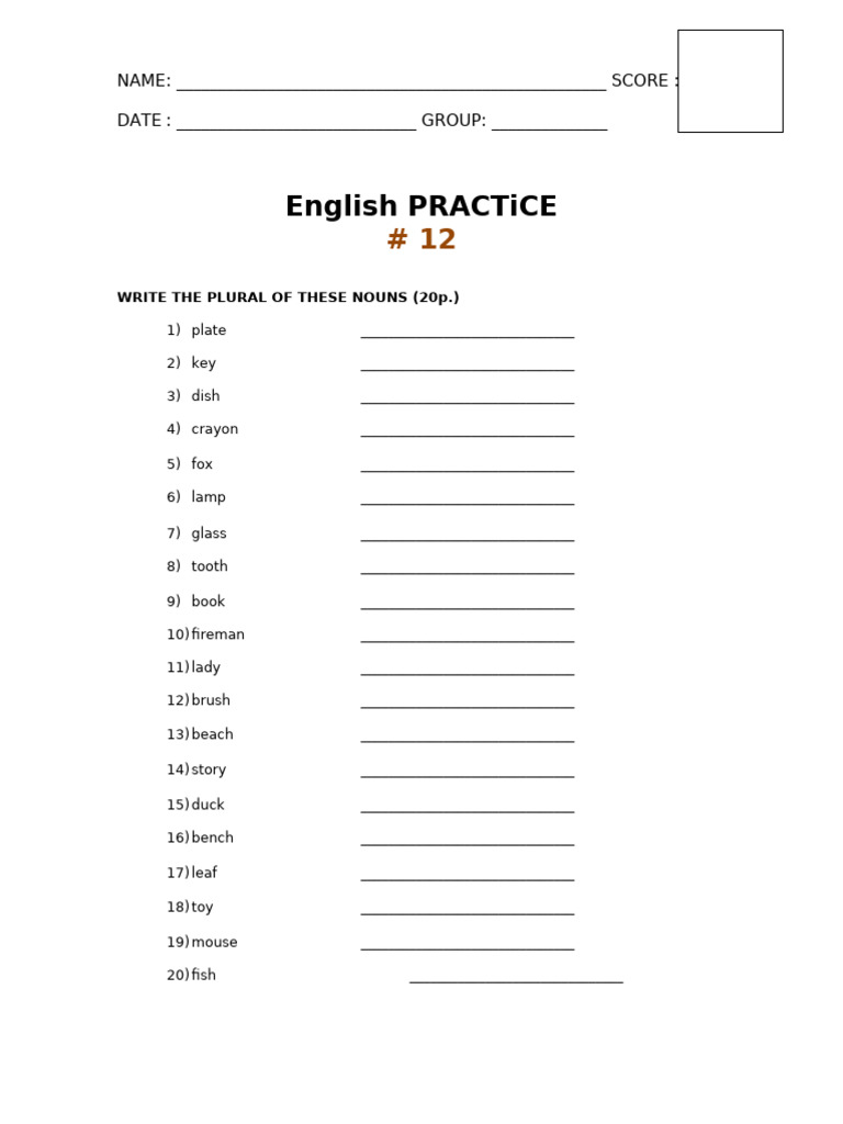 Plural Nouns Practice Worksheet | PDF
