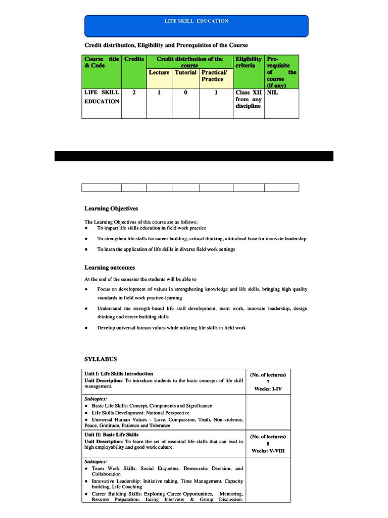 Life Skill Education Syllabus | PDF