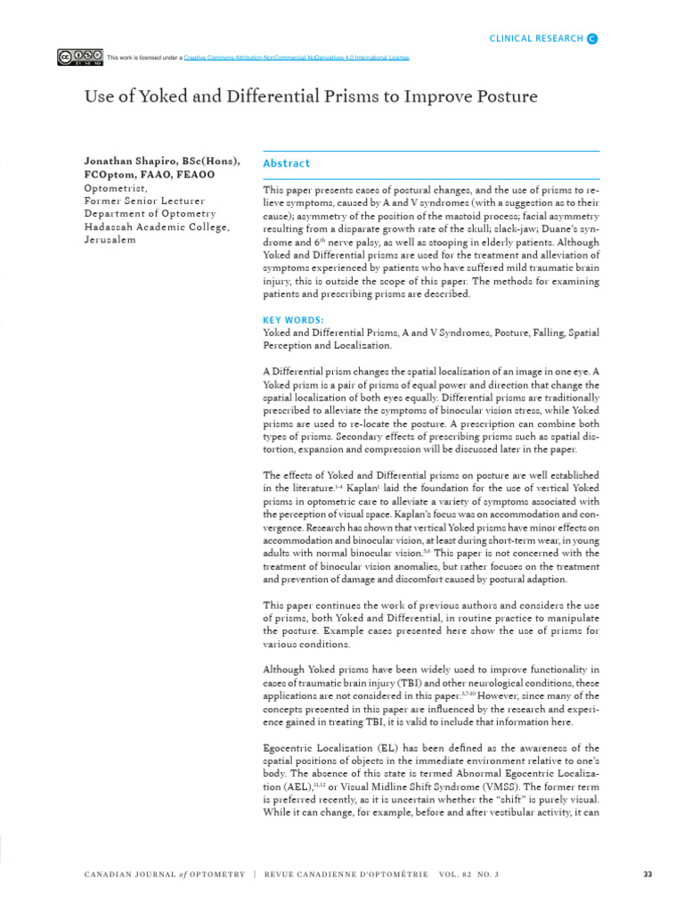 Use of Yoked and Differential Prisms To Improve Po | PDF | Vestibular System | Visual System