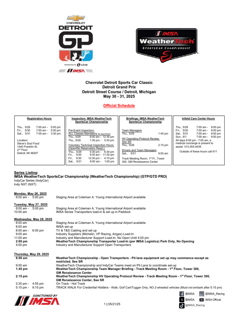 Detroit Grand Prix IMSA Schedule 2025 | PDF | Sports Car Racing ...