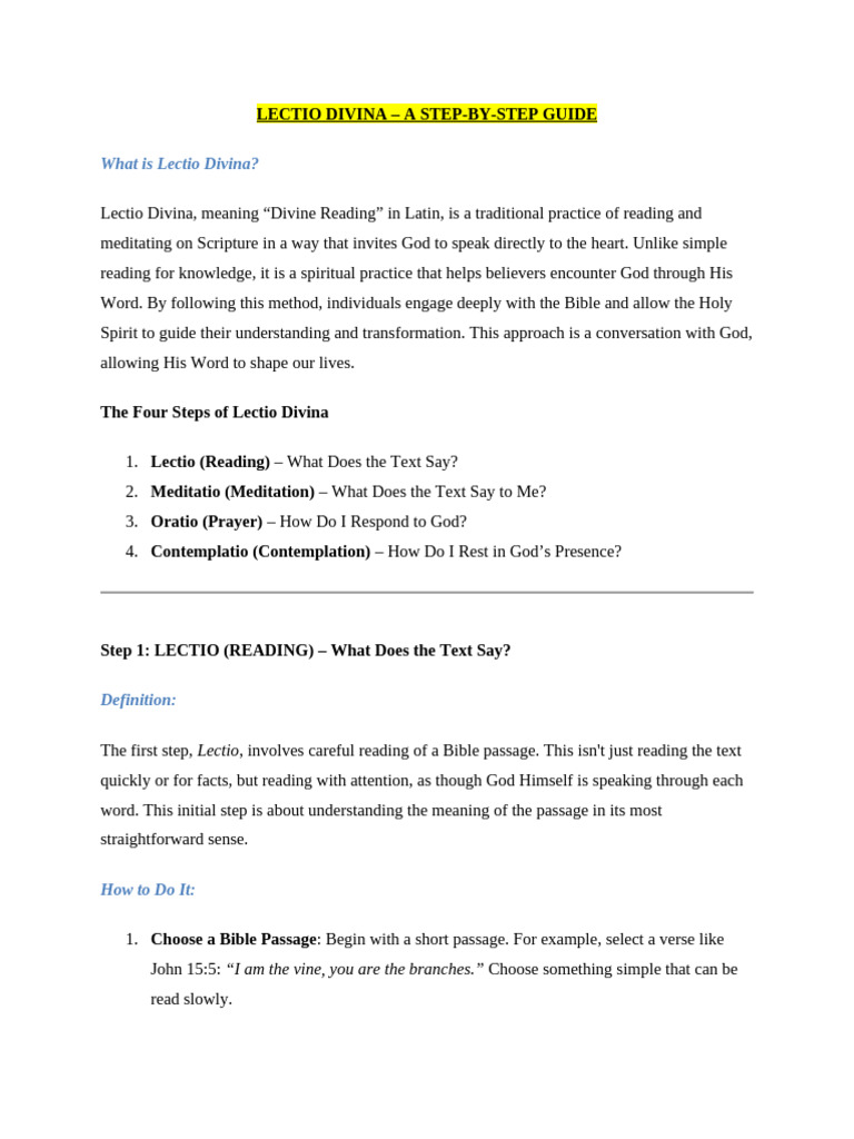 LECTIO DIVINA in English Simple For English Translation | PDF | Lectio ...