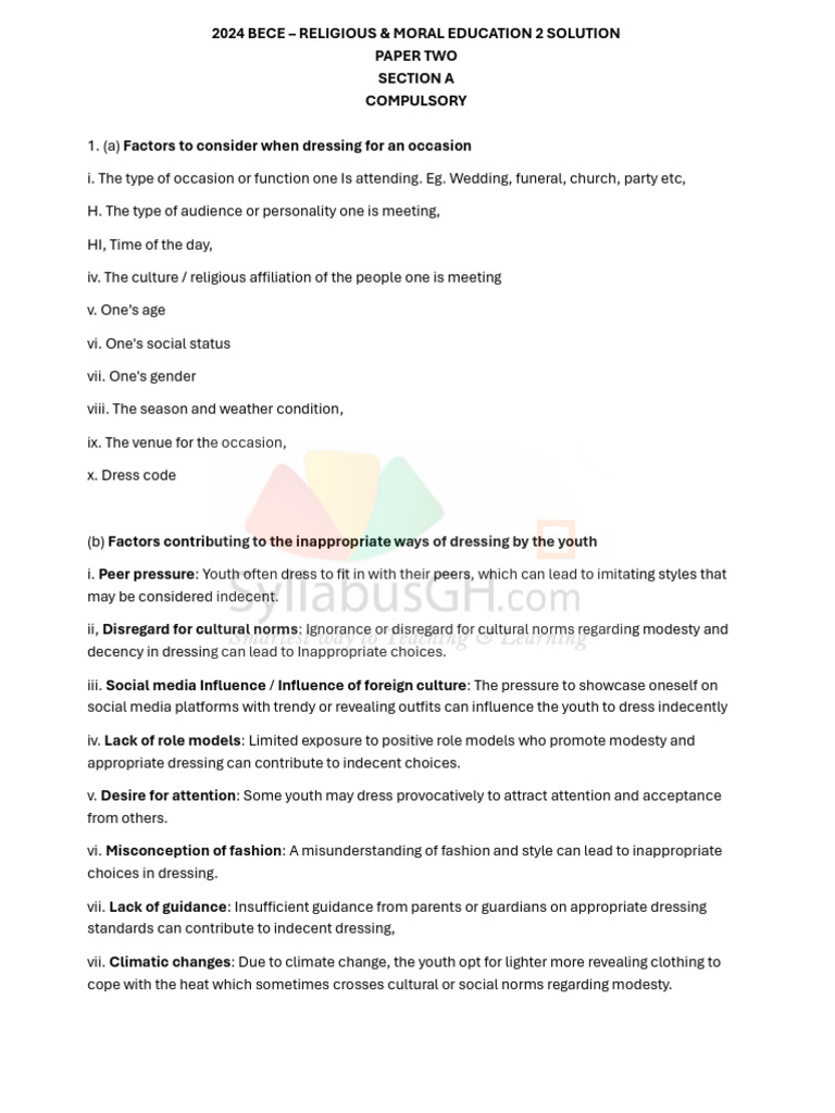 2024 Bece Rme 2 Solution | PDF | Adolescence | Rituals