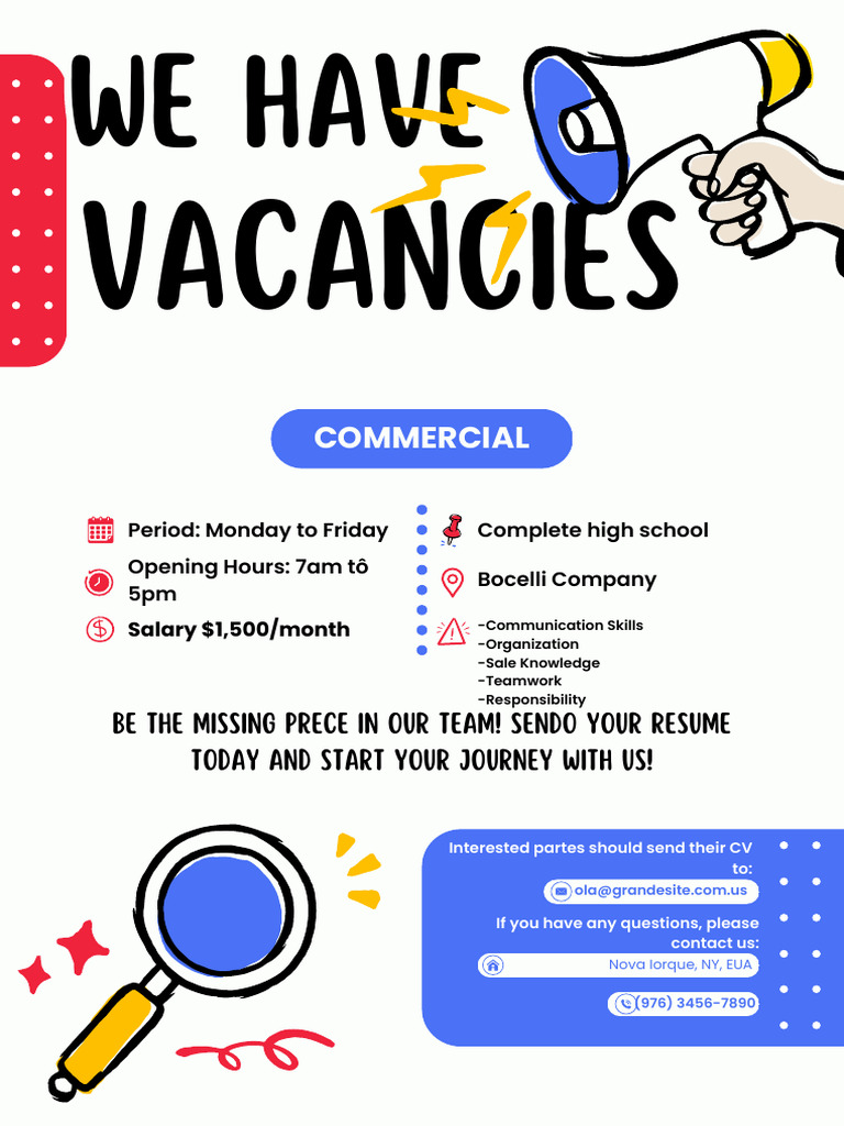 Panfleto Simples e Divertido Vaga de Emprego Azul e Branco - 20250527 - 201829 - 0000 | PDF