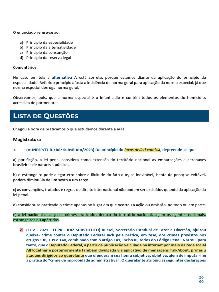 Questões Aula 01 - Direito Penal PCCE | PDF | Crimes | Crime e Violência