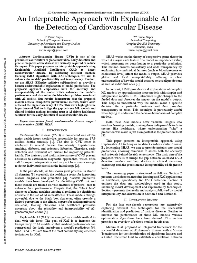 An Interpretable Approach With Explainable AI for the Detection of Cardiovascular Disease | PDF ...
