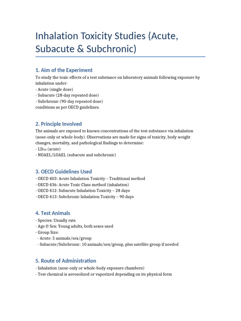 Acute Inhalation Toxicity Study Overview | PDF
