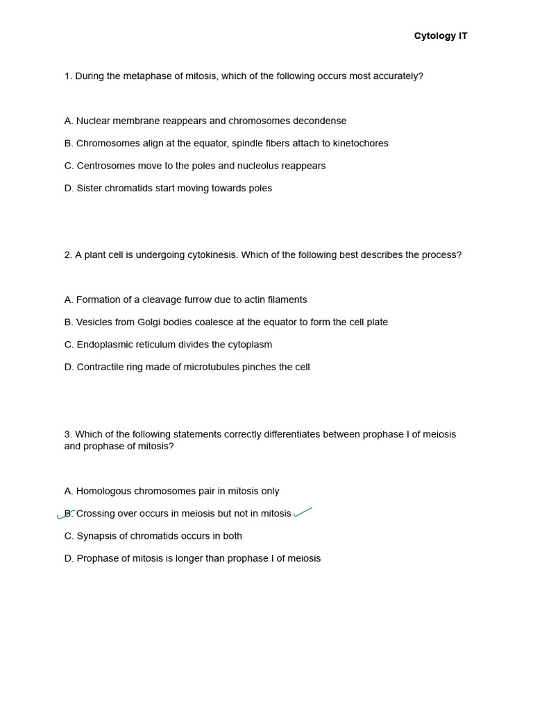 Cell Practice Questions NSEJS Level Allen | PDF | Mitosis | Meiosis