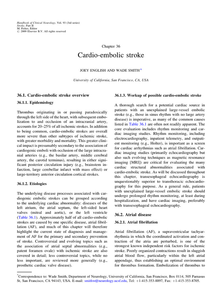 Cardio-Embolic Stroke | PDF | Atrium (Heart) | Stroke