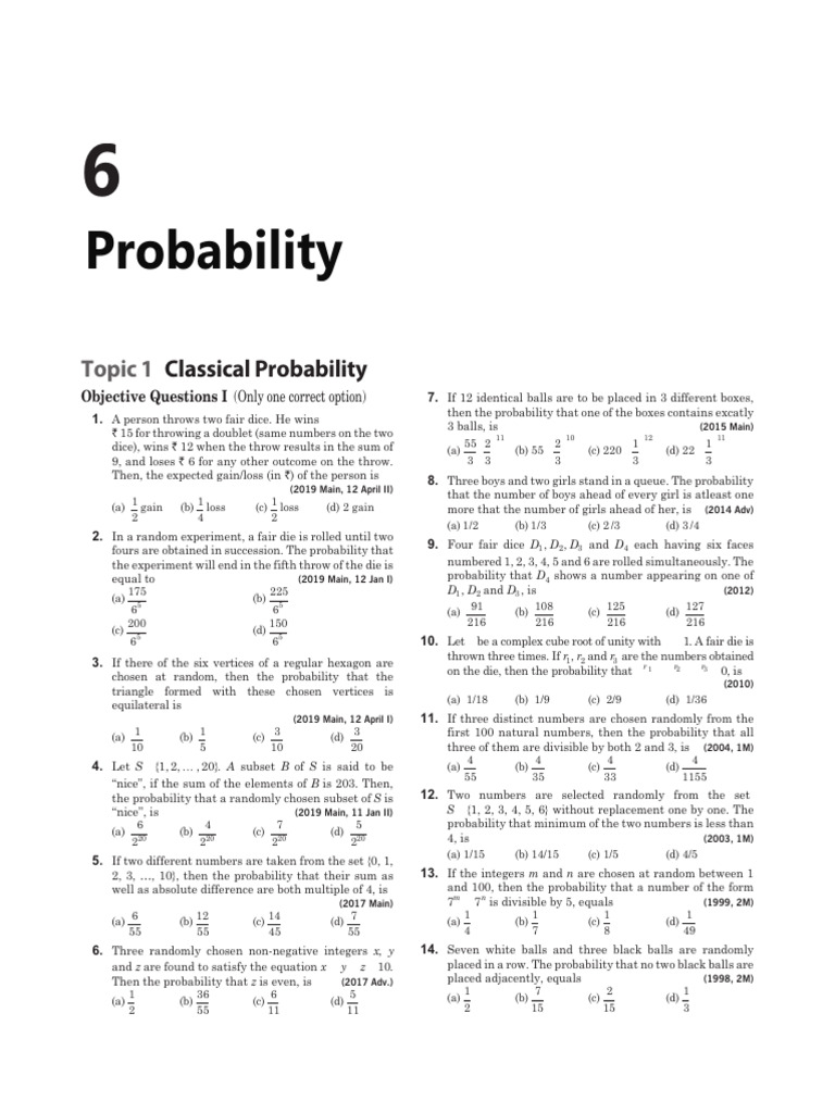 Probability JEE PYQ | PDF | Probability | Odds
