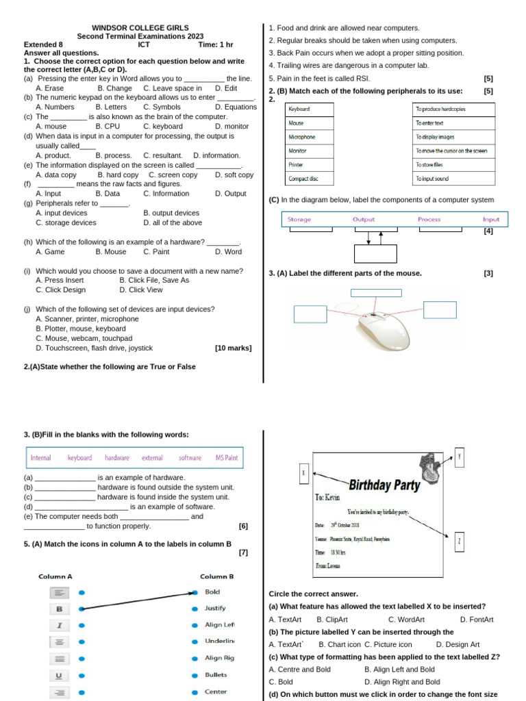 Computer Extended 8 -2nd Term 2023 Printed 15x2=30 | PDF | Input/Output | Computer Keyboard