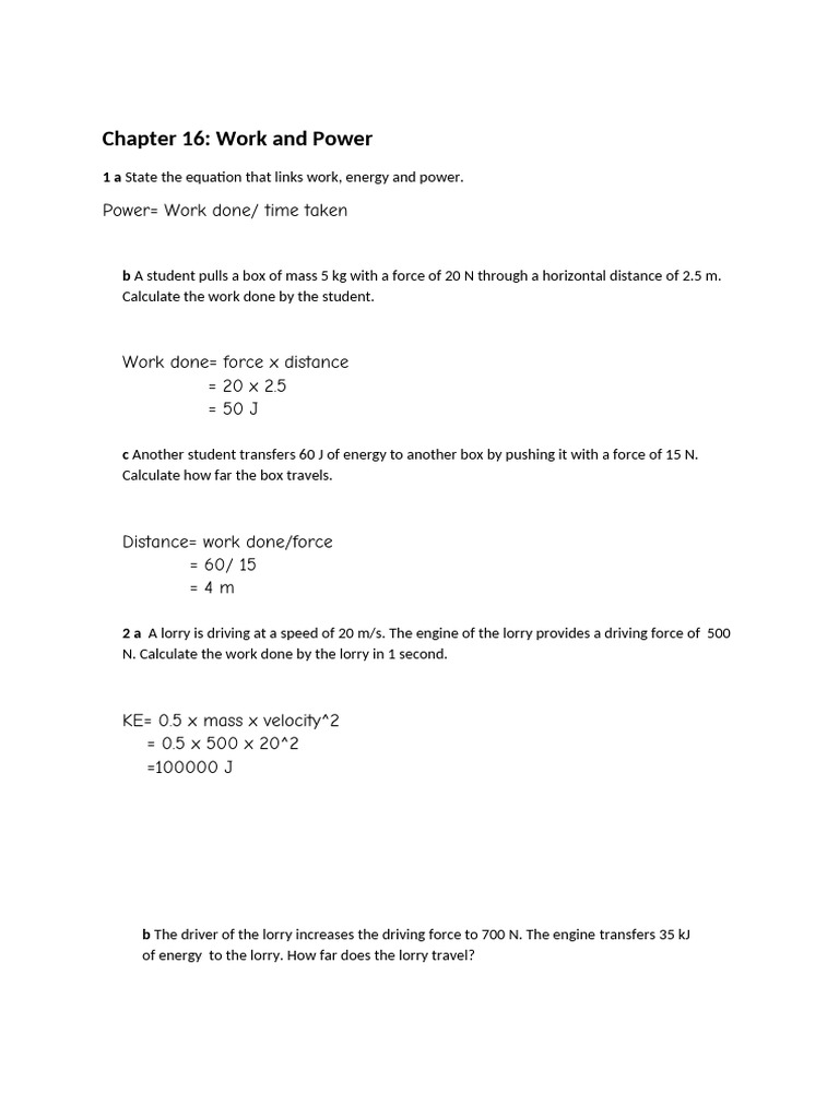 IGCSE Physics Worksheet 16 Work and Power | PDF | Mass | Force