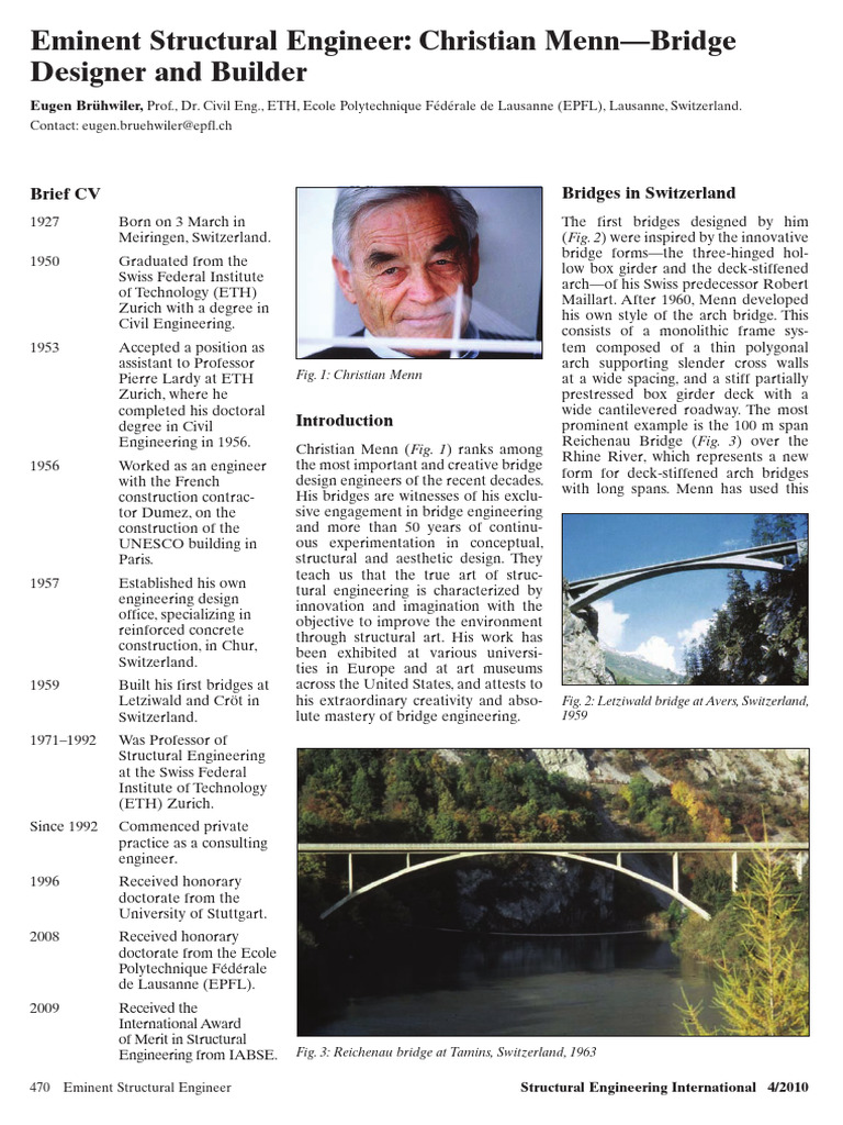 Eminent Structural Engineer: Christian Menn-Bridge Designer and Builder ...