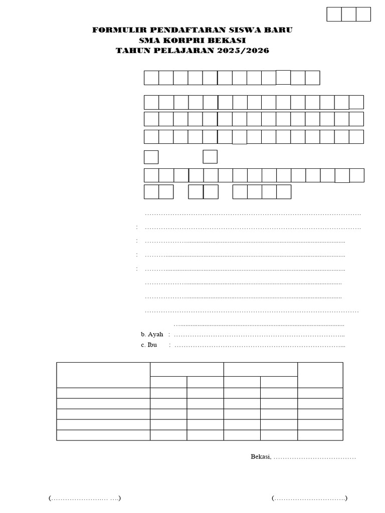 Formulir Pendaftaran Siswa Baru (2025-2026) | PDF