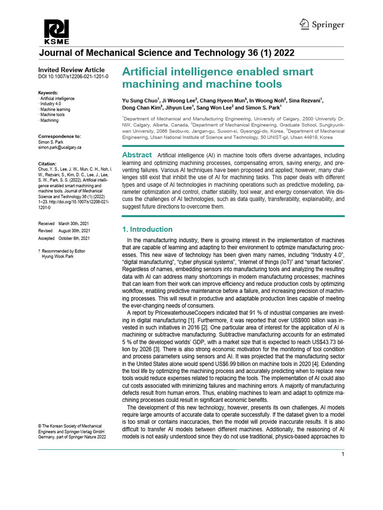 2021artificial Intelligence Enabled Smart Machining and Machine Tools | PDF | Artificial ...