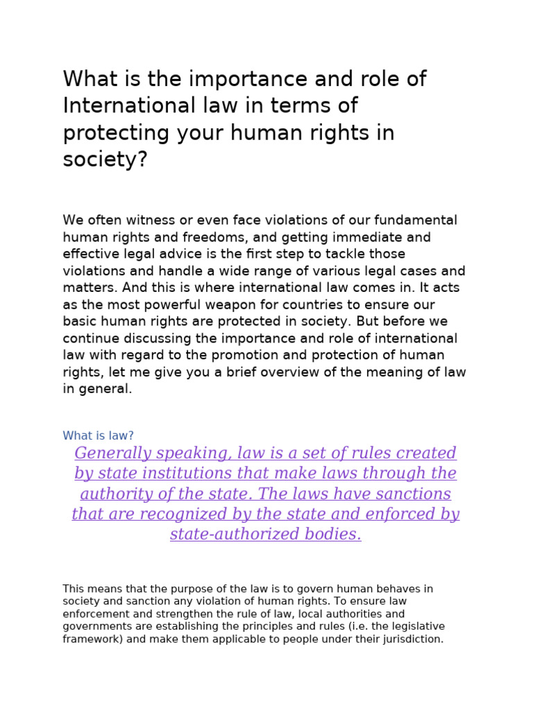 Importance of International Law for Human Rights | PDF | International ...