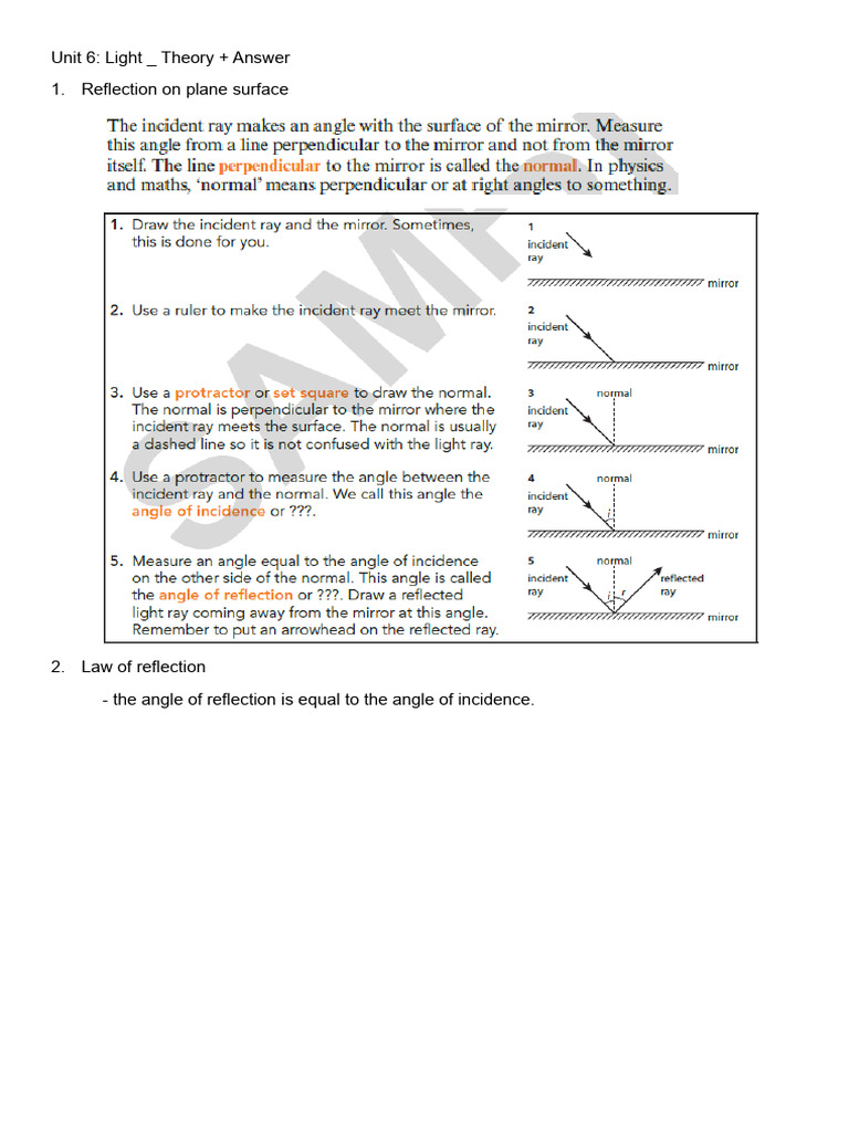 Unit 6 Light - Answers | PDF