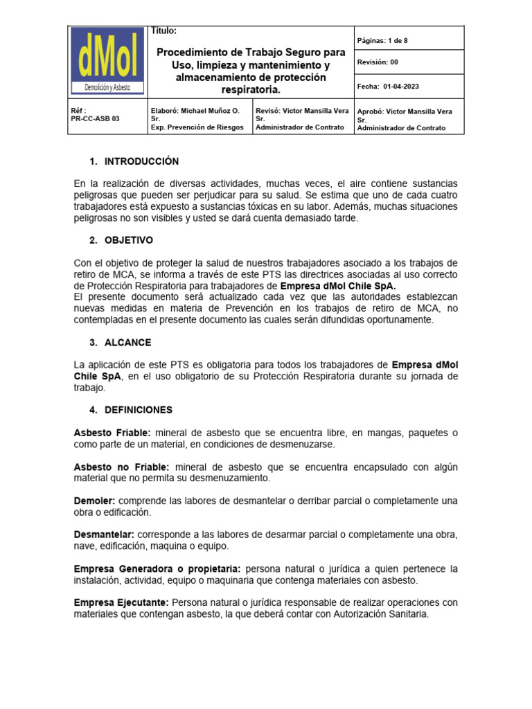 PR-CC-ASB-03 Procedimiento de Trabajo Seguro para Uso, Limpieza y Mantenimiento y Almacenamiento ...