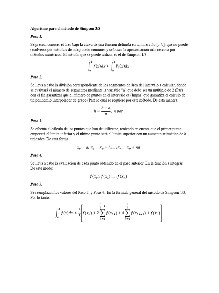 Algoritmo para El Método de Simpson Un Tercio | PDF