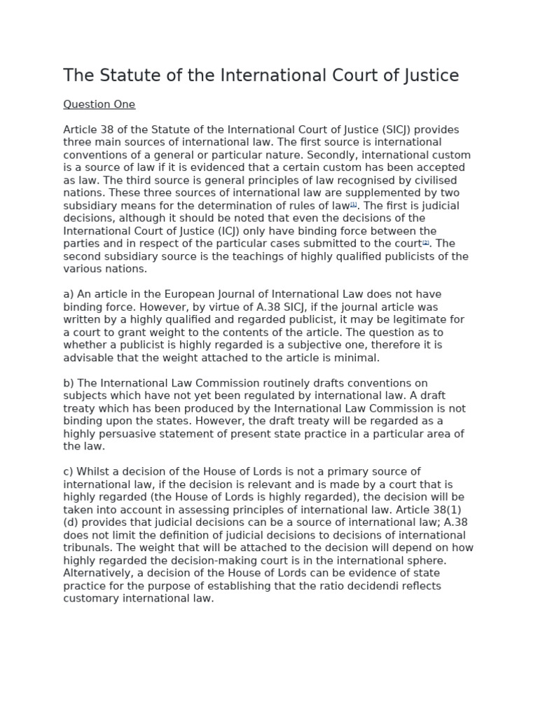 The Statute of The International Court of Justice QUESTIONS AND ANSWERS ...