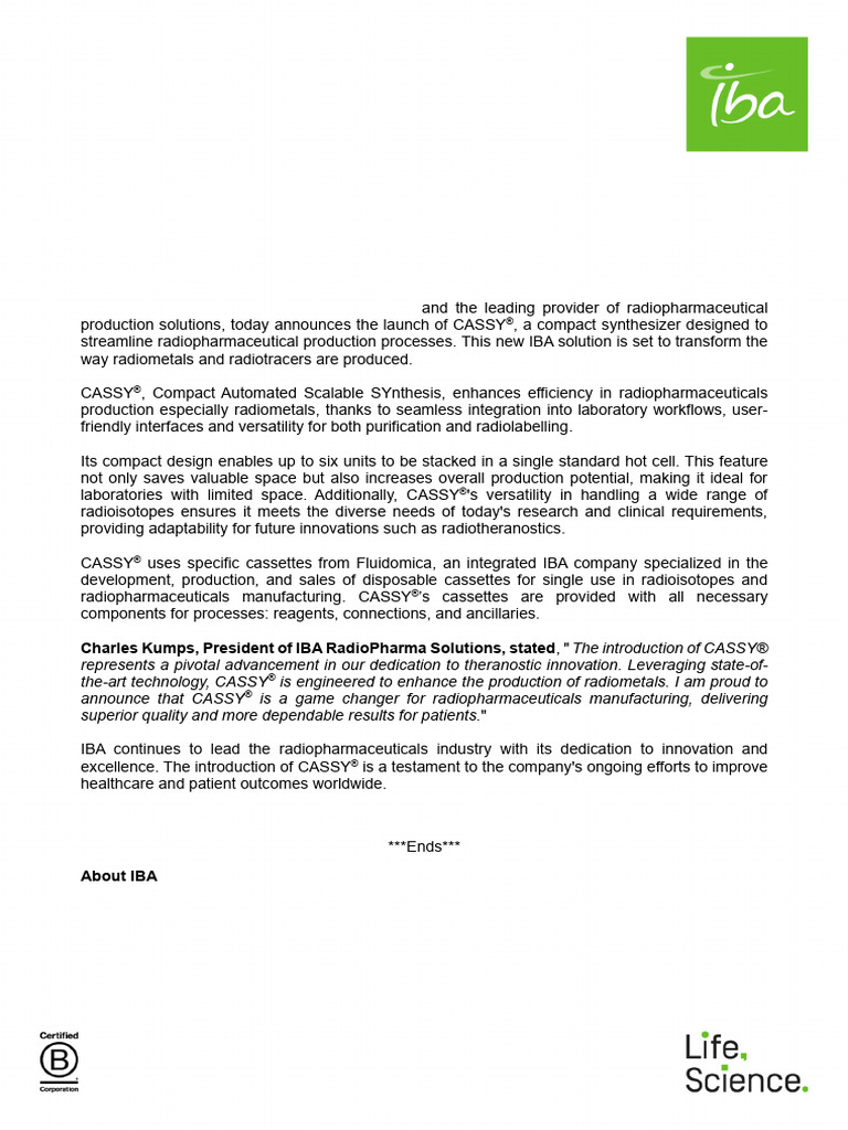 IBA Launches Cassy EN2 | PDF | Radioactive Tracer