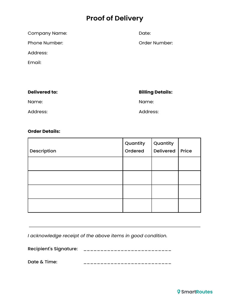 Basic Proof of Delivery Template | PDF