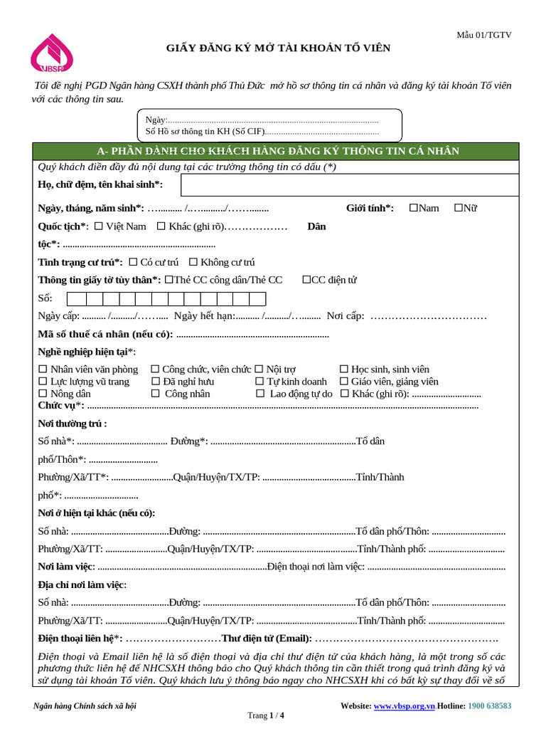 1.Tgtv Giấy Đăng Ký Mở Tài Khoản Tổ Viên (Chinh Thuc) | PDF