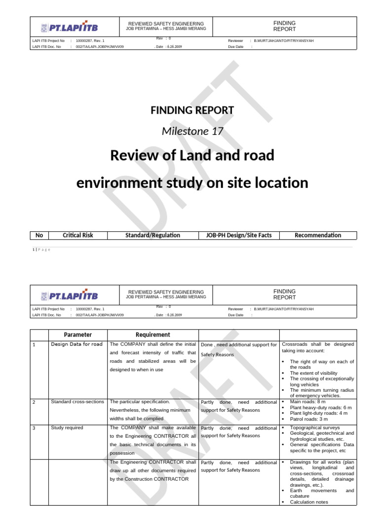 FINDING REPORT Milestone 17 Review of Land and Road | PDF | Road | Road ...