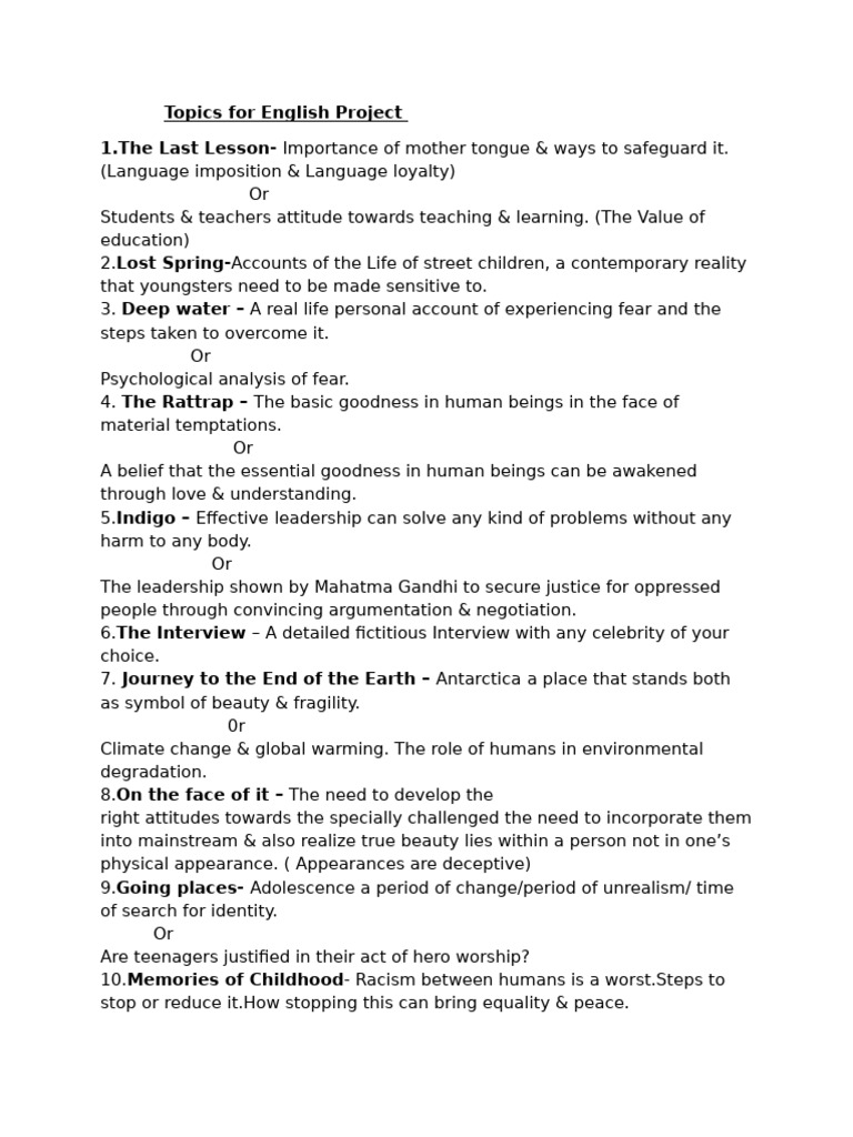 English Project Topics | PDF