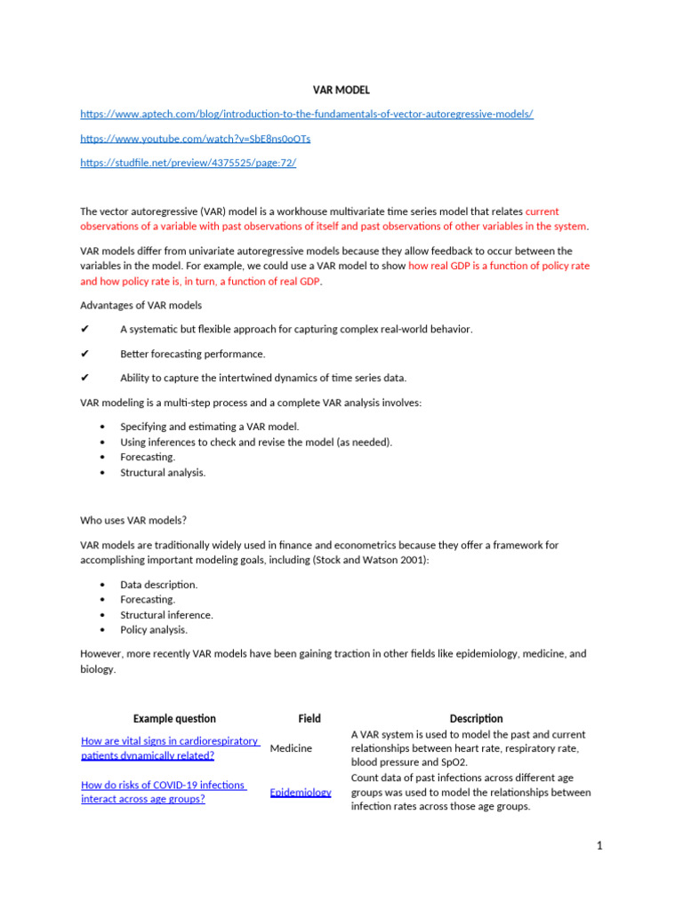 Var Model | PDF | Vector Autoregression | Ordinary Least Squares