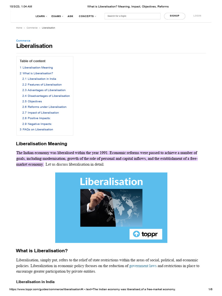 Understanding Liberalisation: Meaning & Goals | PDF | Economy Of India ...