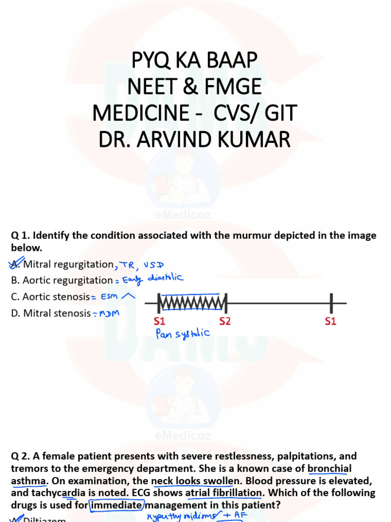 Medicine CVS GIT - DR Arvind Kumar PYQ - 250511 - 181347 | PDF | Cardiology | Cardiovascular System